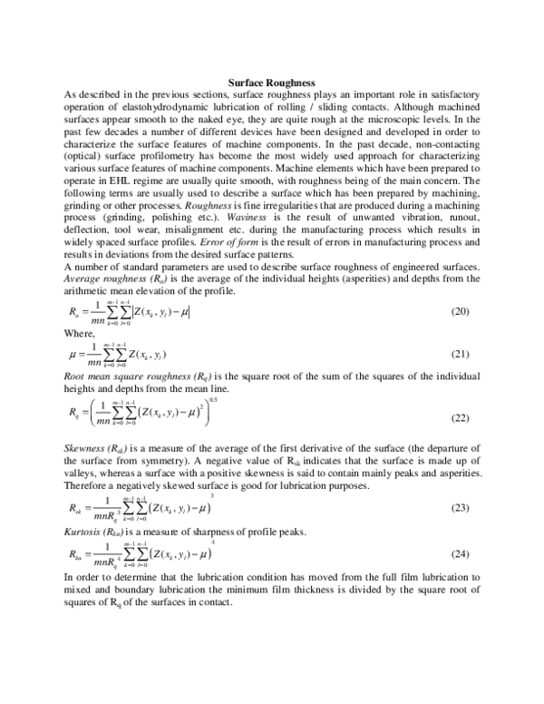 (PDF) Surface Roughness