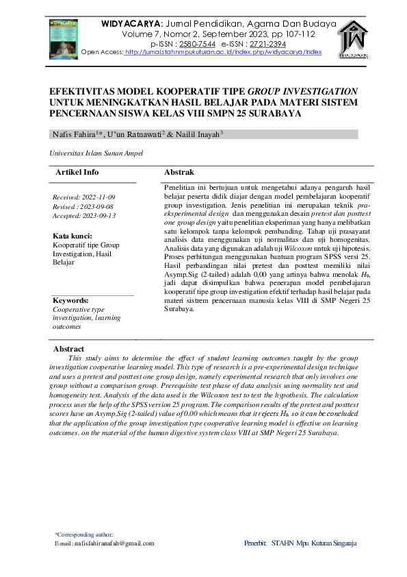 (PDF) Efektivitas Model Kooperatif Tipe Group Investigation Untuk Meningkatkan Hasil Belajar ...