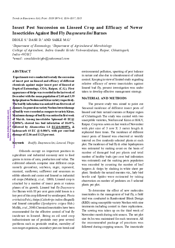 (PDF) Insect Pest Succession on Linseed Crop and Efficacy of Newer ...