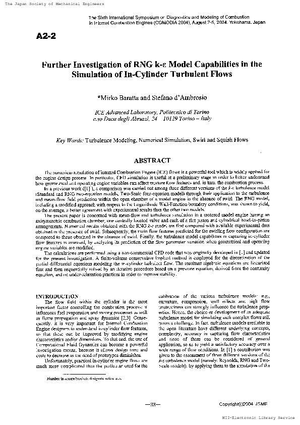 (PDF) Further Investigation of RNG k-ε Model Capabilities in the Simulation of In-Cylinder ...