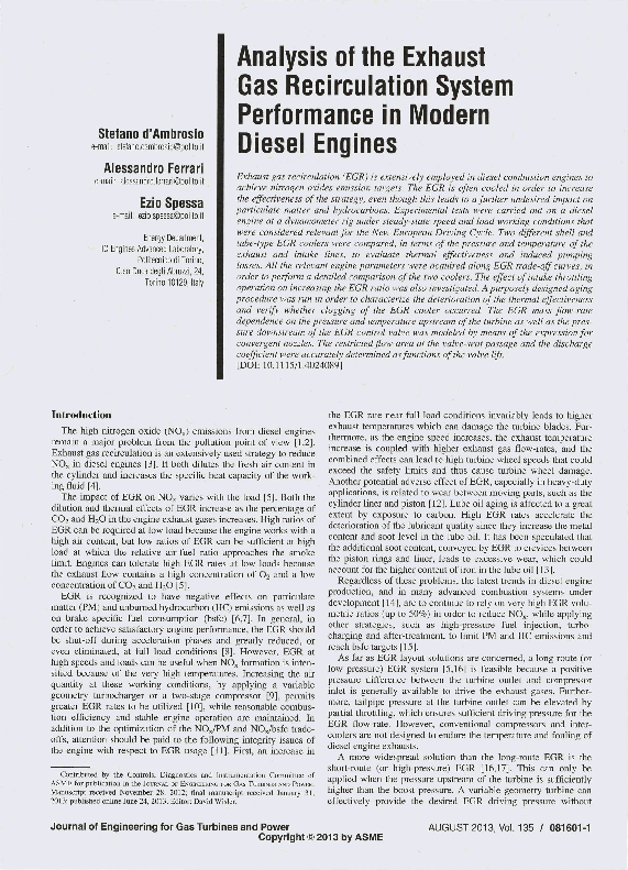(PDF) Analysis of the Exhaust Gas Recirculation System Performance in ...
