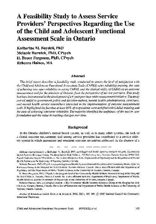 (PDF) A feasibility study to assess service providers' perspectives regarding the use of the ...