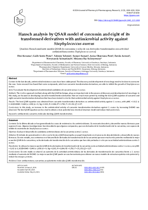 (PDF) Hansch analysis by QSAR model of curcumin and eight of its ...