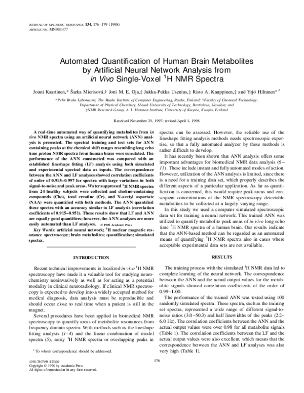 (PDF) Automated Quantification of Human Brain Metabolites by Artificial ...