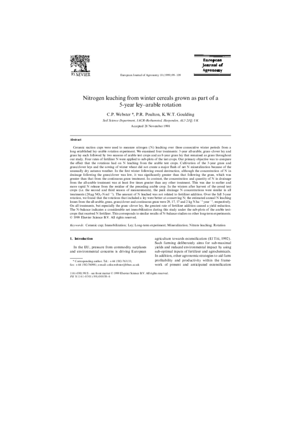 (PDF) Nitrogen leaching from winter cereals grown as part of a 5-year ...