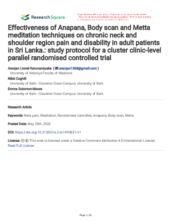 (PDF) Effectiveness of Anapana, Body scan and Metta meditation ...