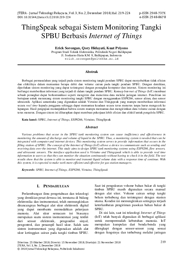 (PDF) ThingSpeak sebagai Sistem Monitoring Tangki SPBU Berbasis Internet of Things