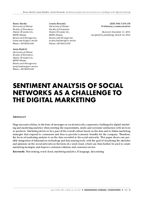 (PDF) Sentiment Analysis of Social Networks as a Challenge to the Digital Marketing