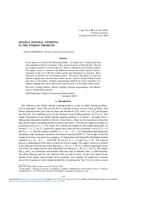 (PDF) Double Optimal Stopping in the Fishing Problem