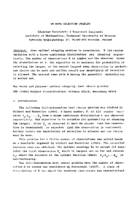 (PDF) On some selection problem