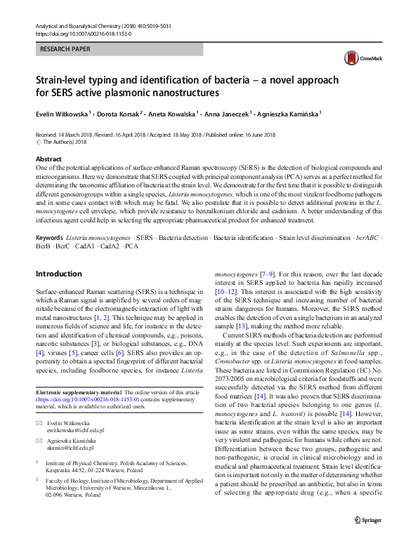 (PDF) Strain-level typing and identification of bacteria – a novel approach for SERS active ...