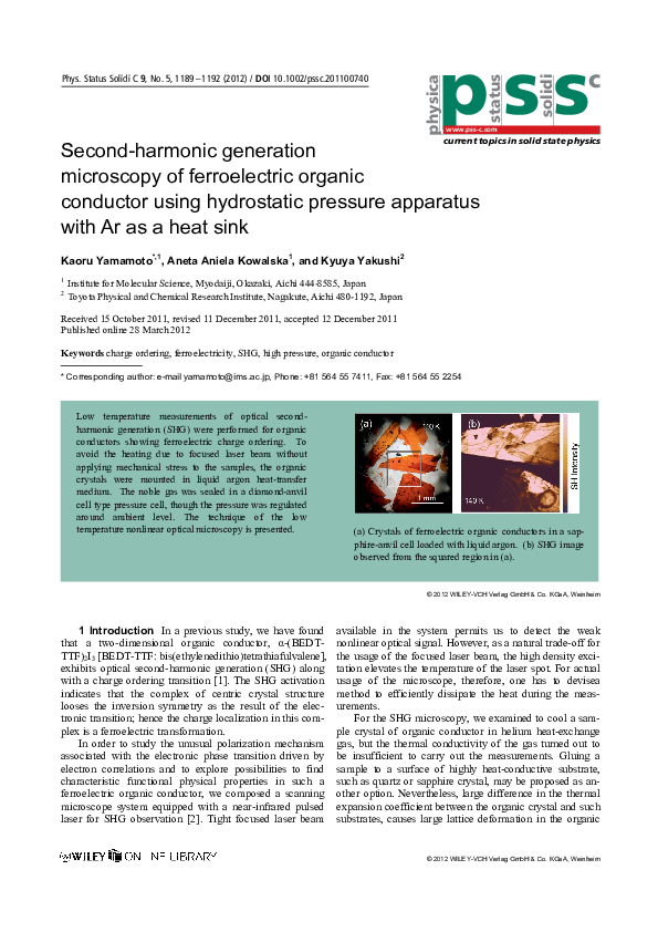 (PDF) Second‐harmonic generation microscopy of ferroelectric organic conductor using hydrostatic ...