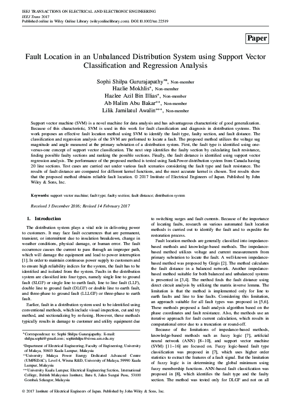(PDF) Fault location in an unbalanced distribution system using support vector classification ...