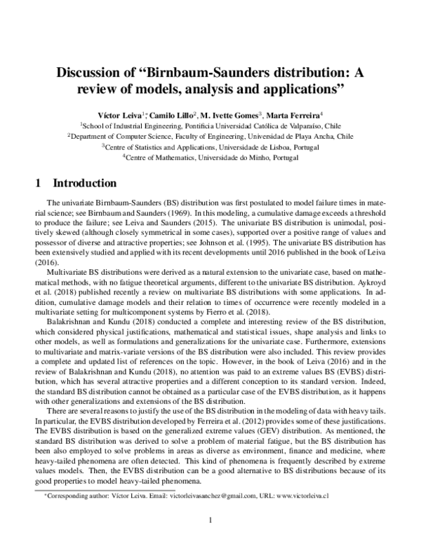 Pdf Discussion Of “birnbaum‐saunders Distribution A Review Of Models Analysis And