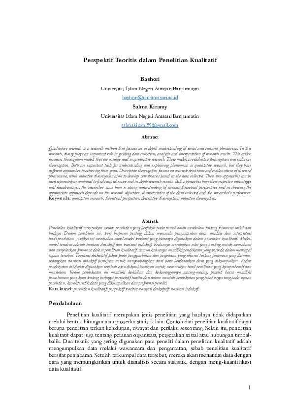 (PDF) Perspektif Teoritis dalam Penelitian Kualitatif