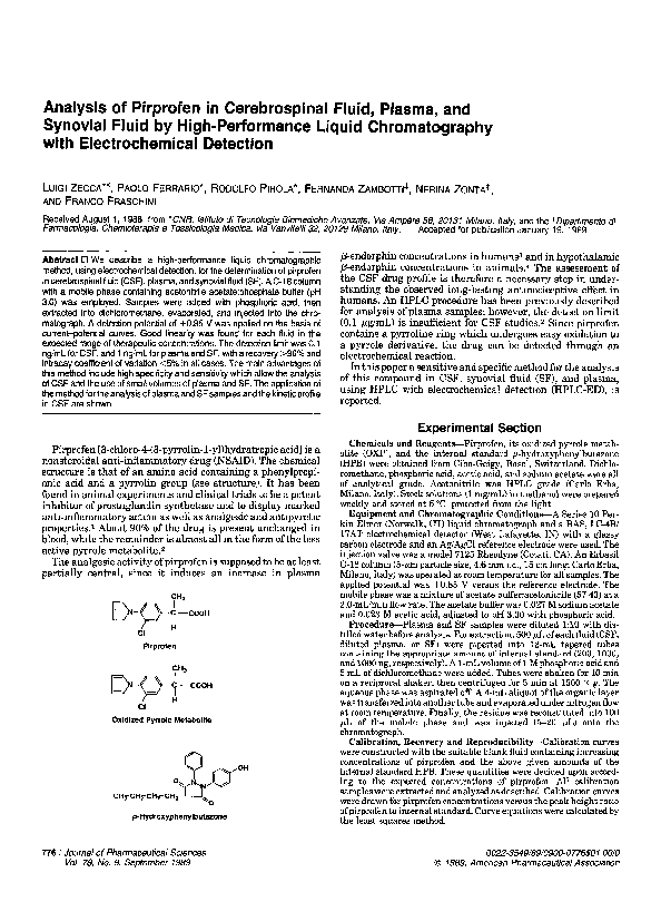 (PDF) Analysis of pirprofen in cerebrospinal fluid, plasma, and ...