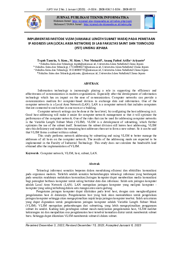 Pdf Implementasi Metode Vlsm Variable Length Subnet Mask Pada 9655