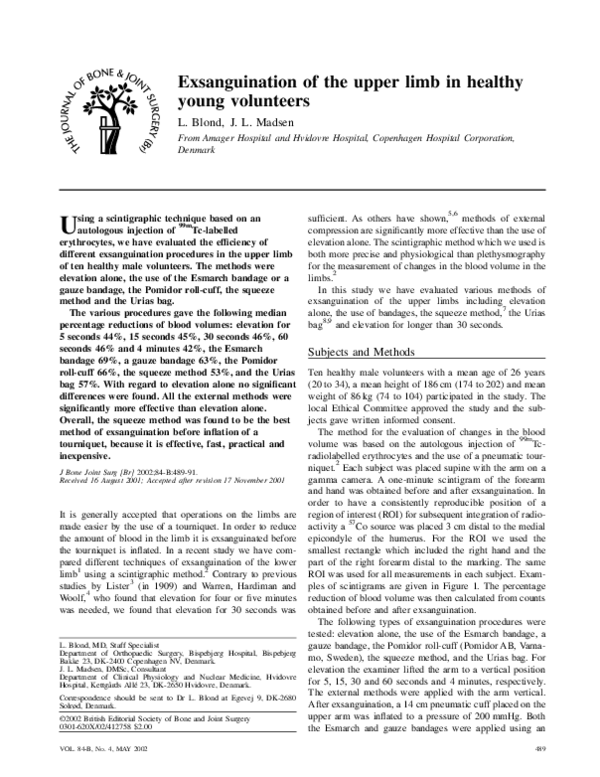 (PDF) Exsanguination of the upper limb in healthy young volunteers