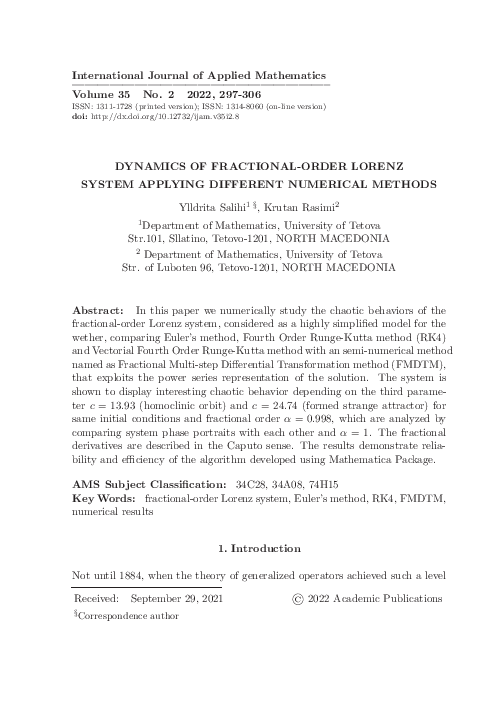 (PDF) Dynamics of Fractional-Order Lorenz System Applying Different ...