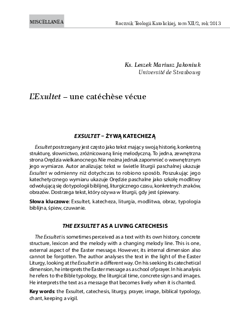 (PDF) L’Exultet – une catéchèse vécue