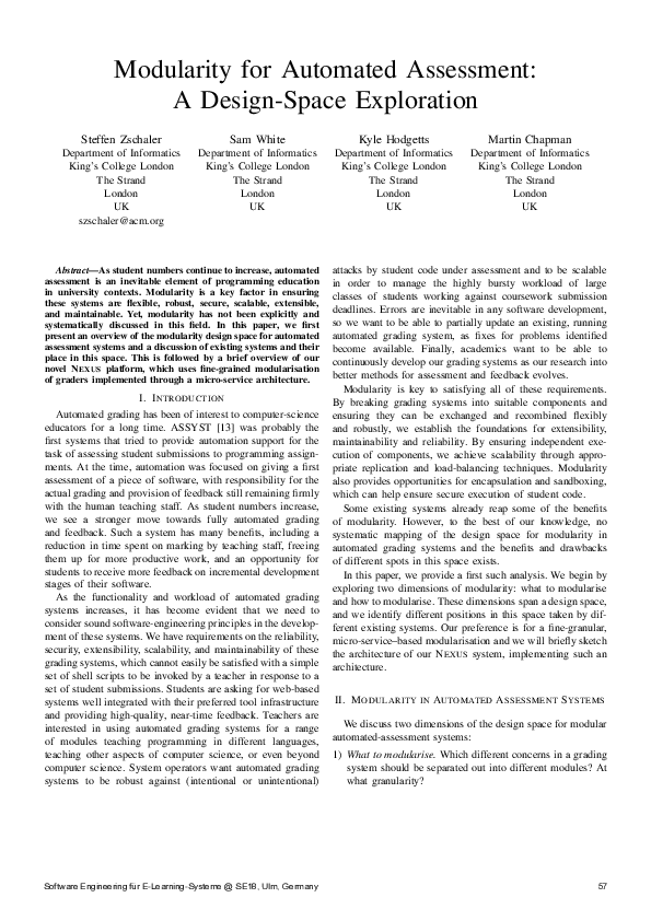 (PDF) Modularity for Automated Assessment: A Design-Space Exploration