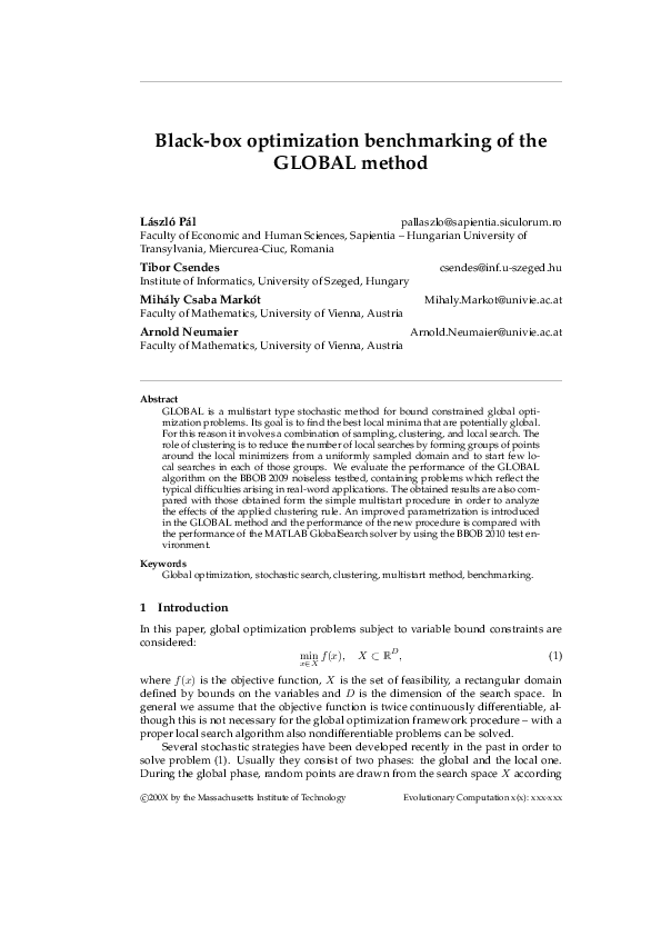 (PDF) Black Box Optimization Benchmarking of the GLOBAL Method