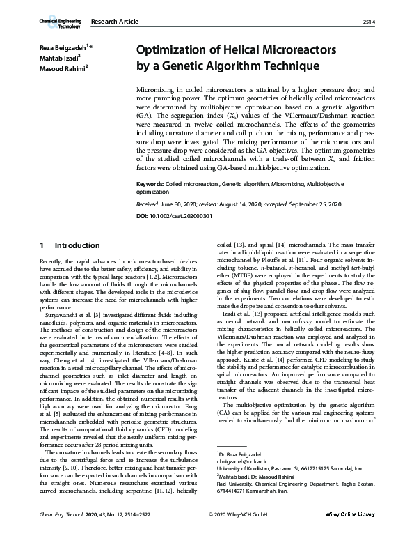(PDF) Optimization of Helical Microreactors by a Genetic Algorithm ...