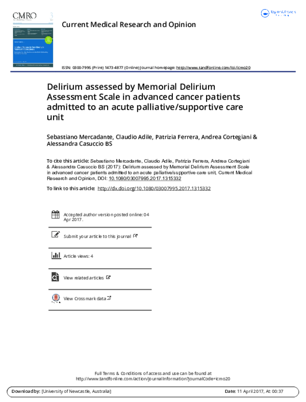 (PDF) Delirium assessed by Memorial Delirium Assessment Scale in ...
