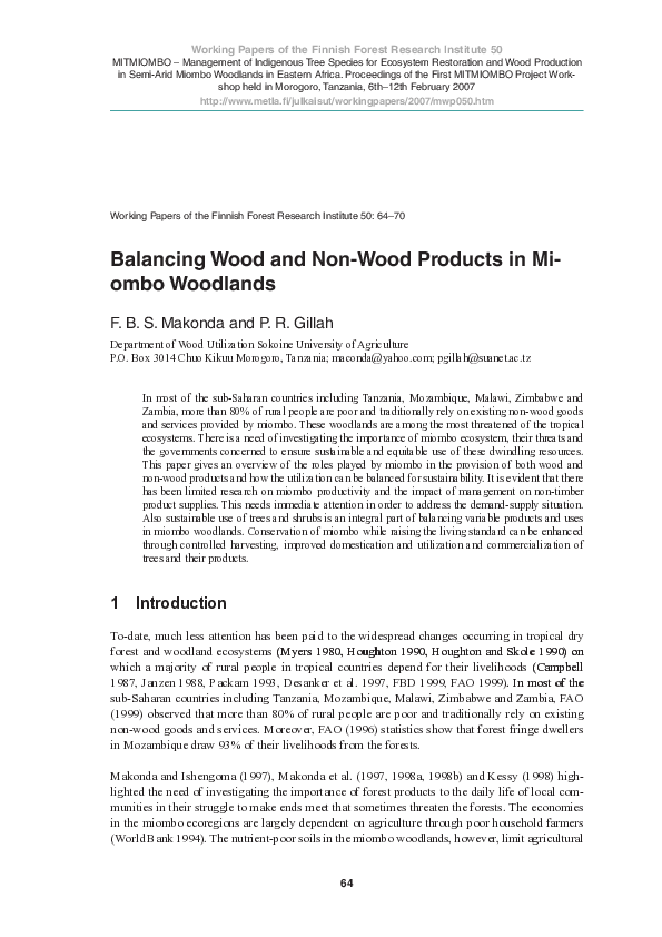 (PDF) Balancing Wood and Non-Wood Products in Mi