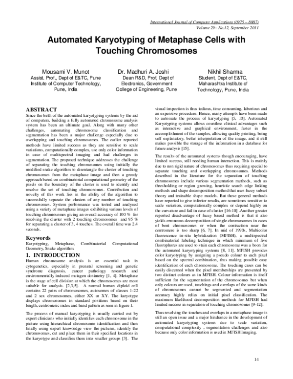 (PDF) Automated Karyotyping of Metaphase Cells with Touching Chromosomes | Nikhil Sharma ...