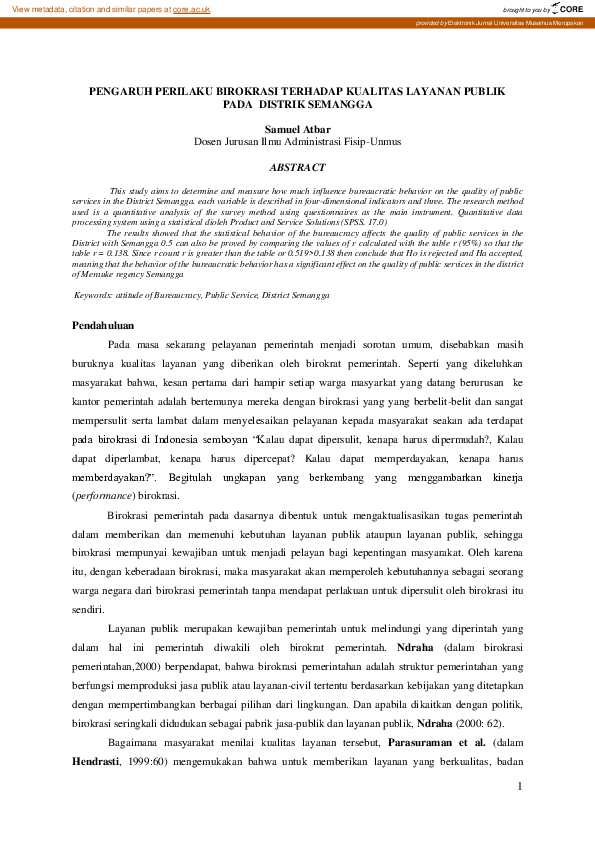 (PDF) Pengaruh Perilaku Birokrasi Terhadap Kualitas Layanan Publik Pada ...