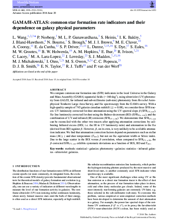 (PDF) Star Formation Rate Indicators and Galaxy Parameters