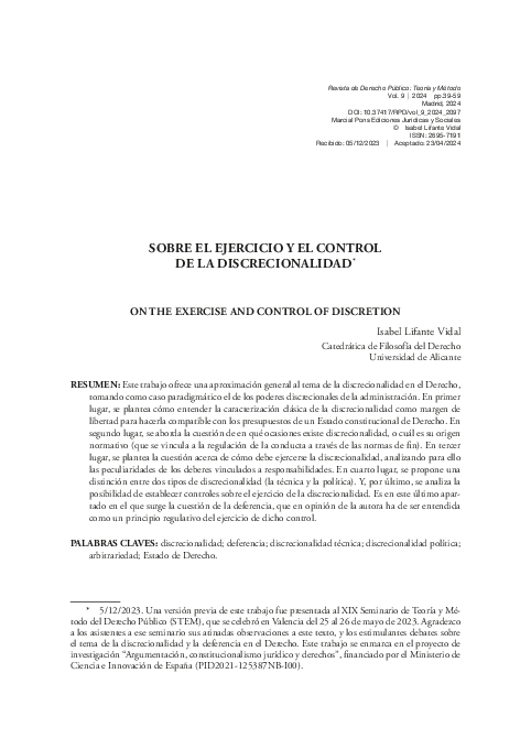 (PDF) SOBRE EL EJERCICIO Y EL CONTROL DE LA DISCRECIONALIDAD