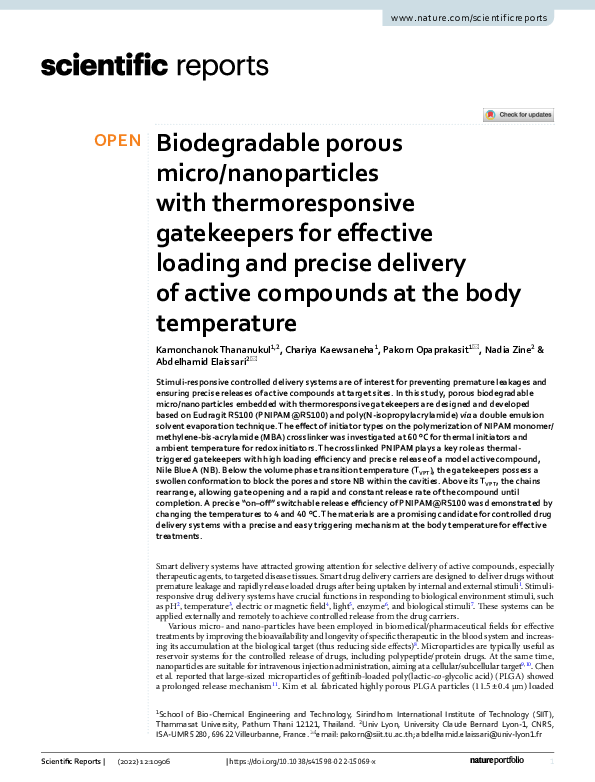 (PDF) Biodegradable porous micro/nanoparticles with thermoresponsive ...