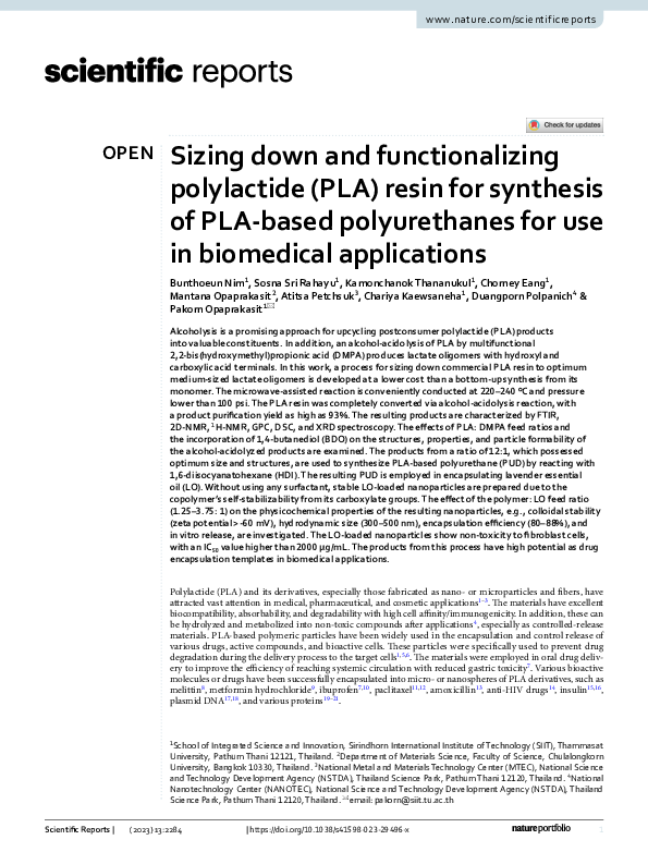 (PDF) Sizing down and functionalizing polylactide (PLA) resin for synthesis of PLA-based ...