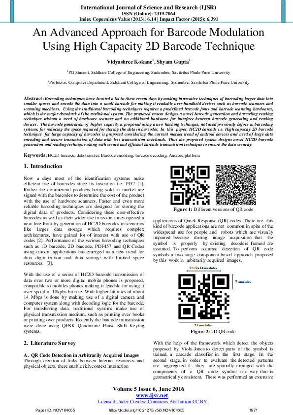(PDF) A Survey on Barcode Generation and Modulation Techniques