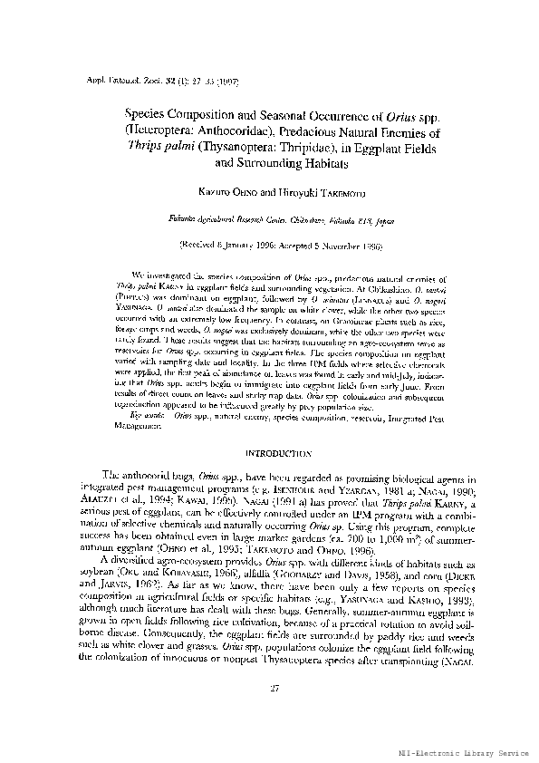 (PDF) Species Composition and Seasonal Occurrence of Orius spp ...