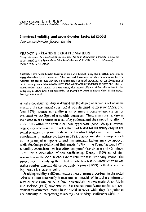 Pdf Construct Validity And Second Order Factorial Model