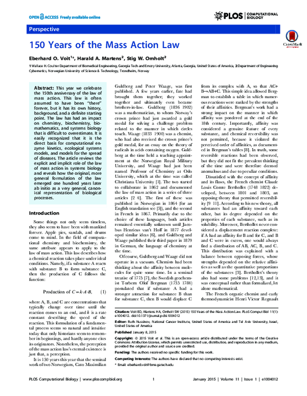(PDF) 150 Years of the Mass Action Law
