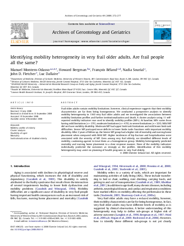 (PDF) Identifying mobility heterogeneity in very frail older adults ...