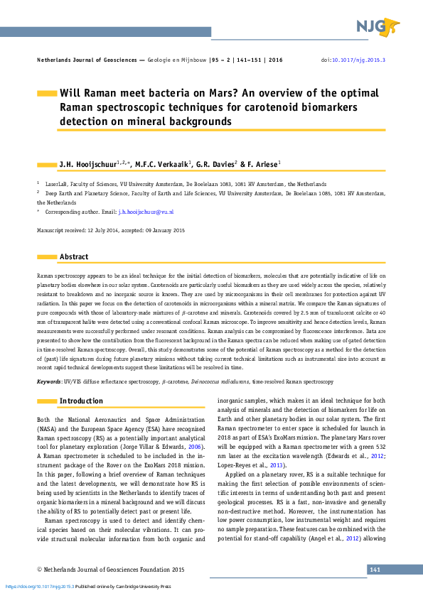(PDF) Will Raman meet bacteria on Mars? An overview of the optimal ...