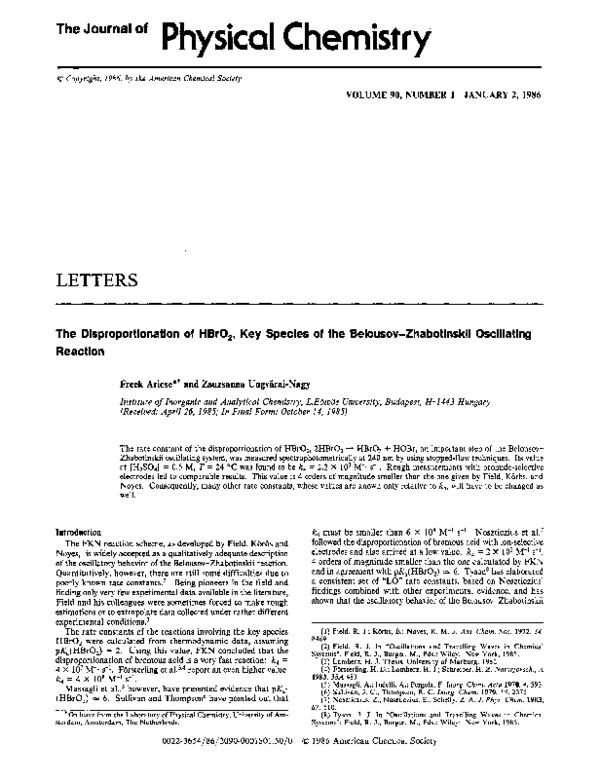 (PDF) The disproportionation of bromous acid (HBrO2), key species of ...
