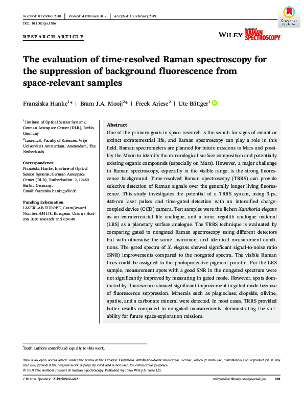 Pdf The Evaluation Of Time‐resolved Raman Spectroscopy For The