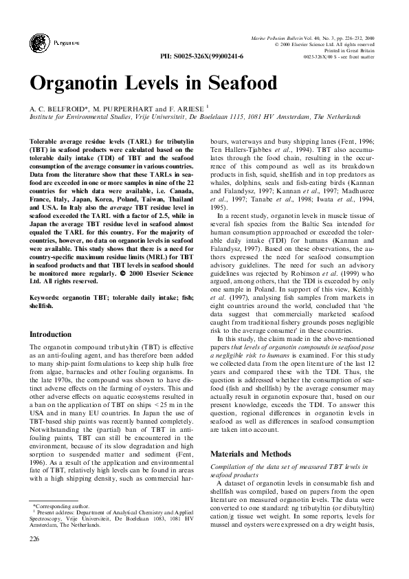 (PDF) Organotin Levels in Seafood