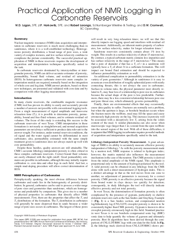 (PDF) Practical Application of NMR Logging in Carbonate Reservoirs