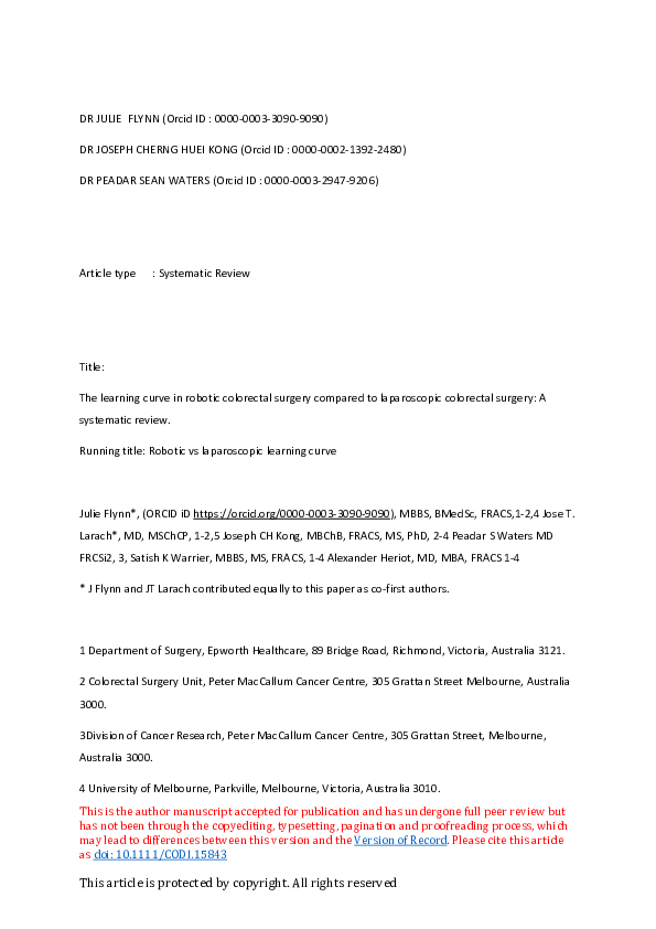 (PDF) The learning curve in robotic colorectal surgery compared with laparoscopic colorectal ...