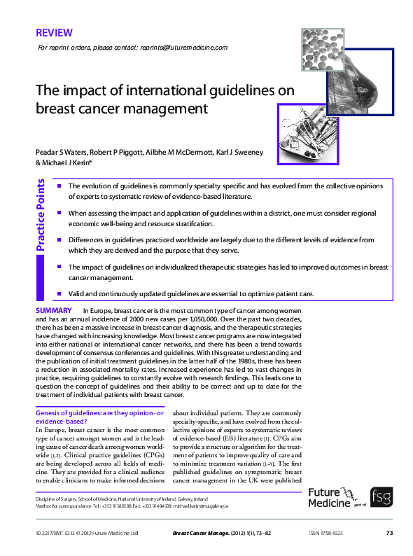 (PDF) The impact of international guidelines on breast cancer management