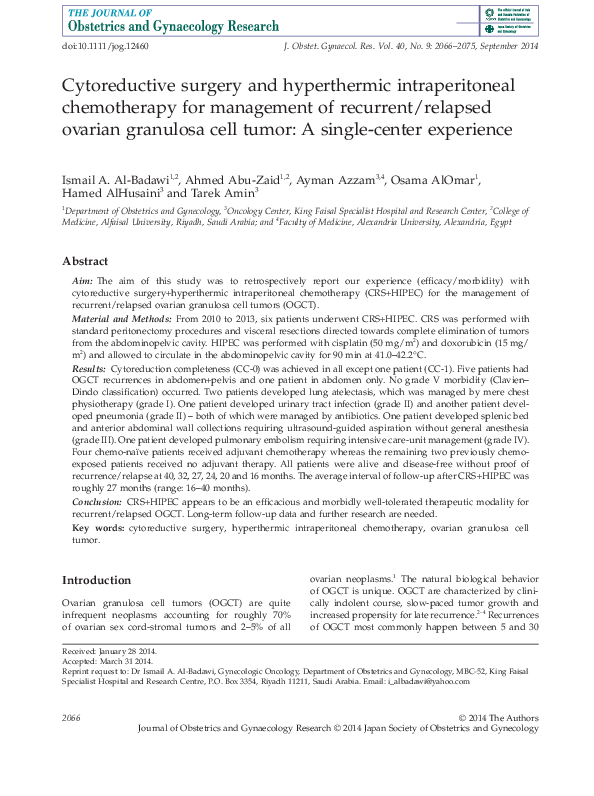 (PDF) Cytoreductive surgery and hyperthermic intraperitoneal ...