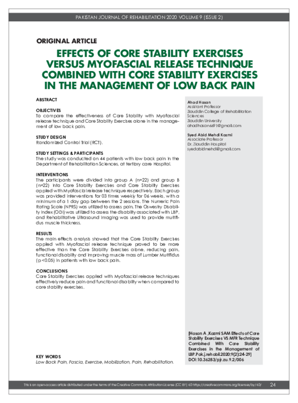 (PDF) Effect of Core Stability Exercises Versus Myofascial Release ...