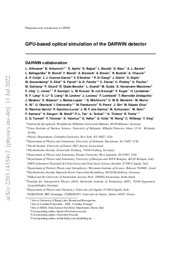 (PDF) GPU-based optical simulation of the DARWIN detector